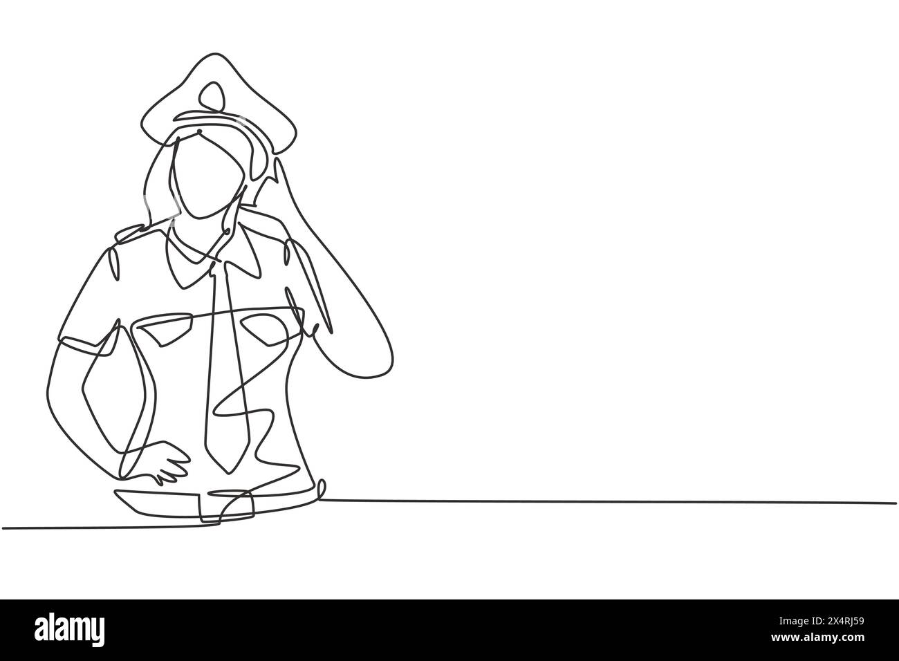 Single one line drawing female pilot with call me gesture and full ...