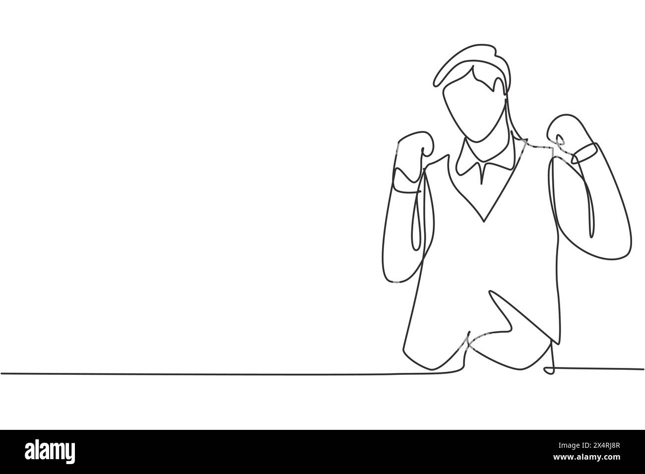 Continuous one line drawing steward with celebrate gesture ready to ...