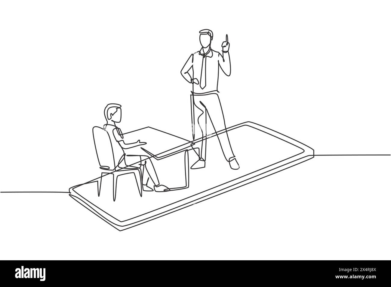 Continuous one line drawing male teacher teaching male junior high ...