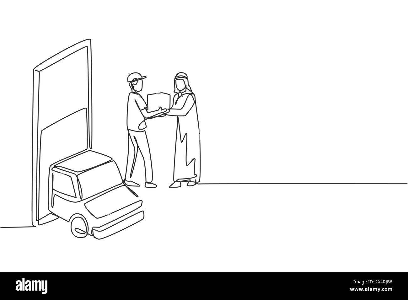 Single one line drawing delivery box car comes out partly from ...