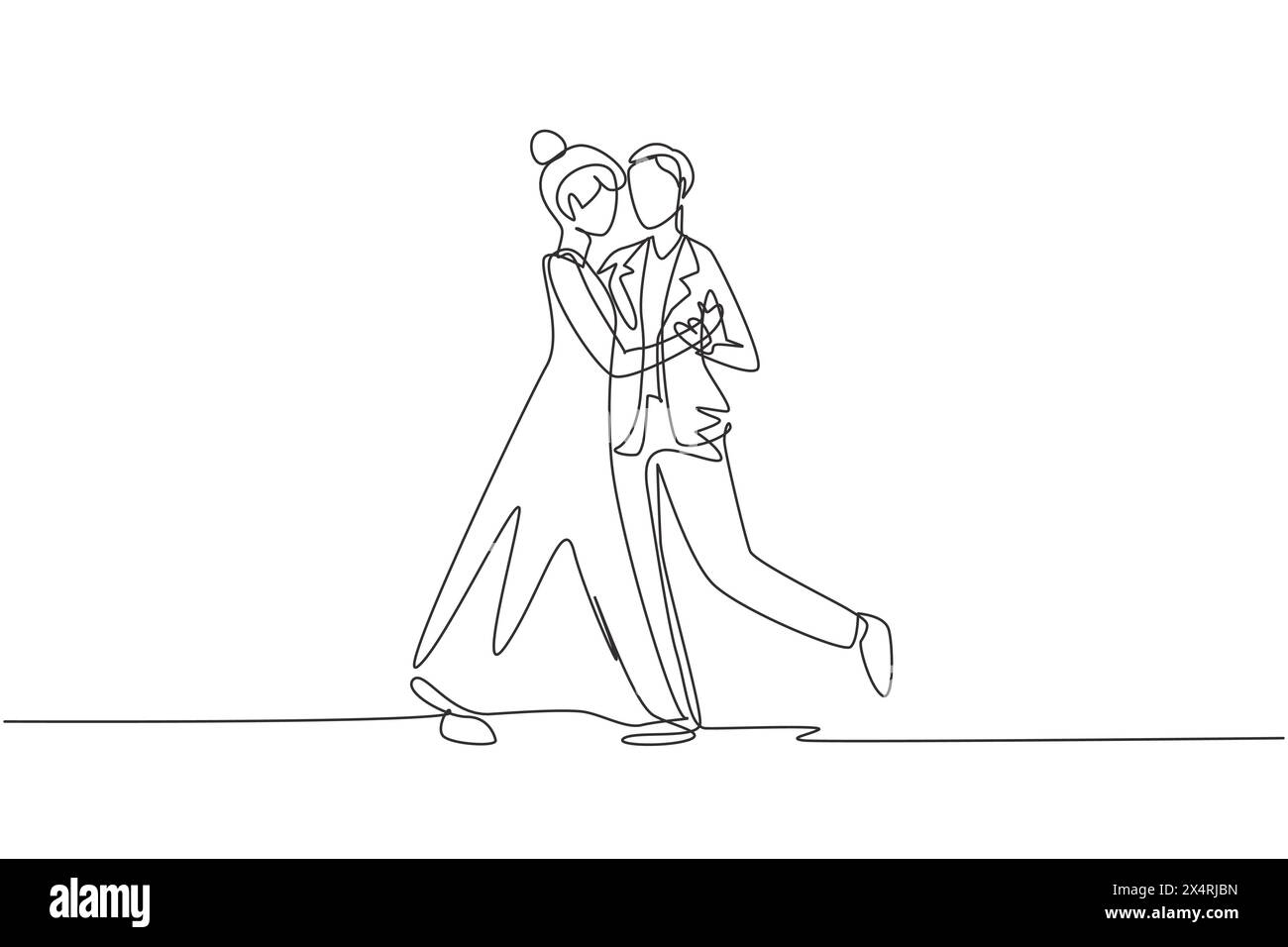 Single Continuous Line Drawing Man Woman Professional Dancer Couple