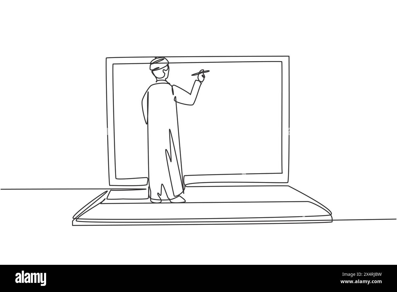 Single one line drawing Arabian male junior high school student writing ...