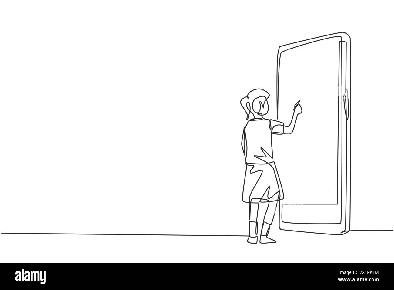 Single one line drawing female junior high school student writing on ...