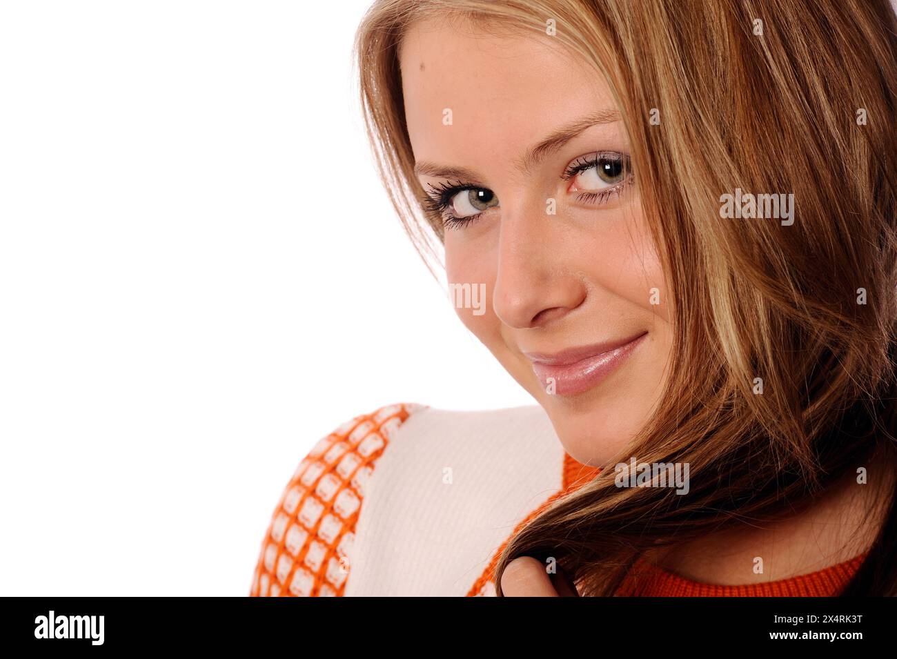 smiling girl with sly look isolated on white Stock Photo - Alamy