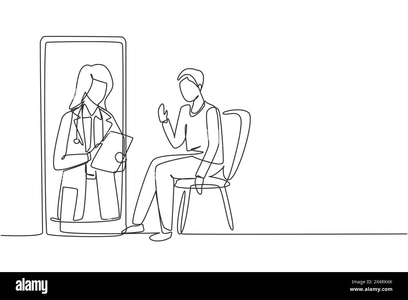 Continuous one line drawing female doctor holding clipboard checking ...