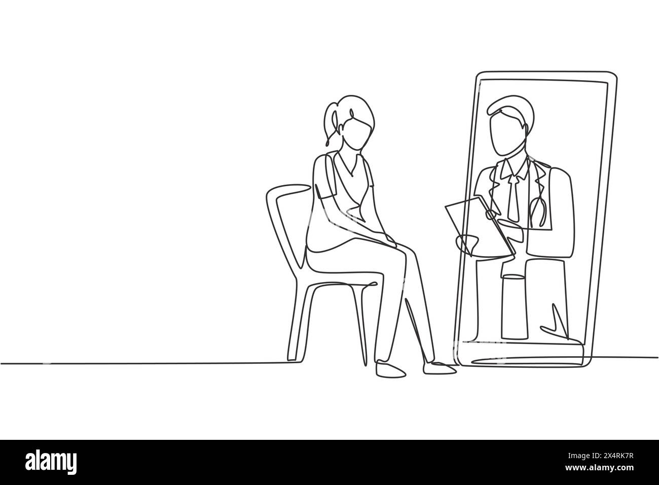 Single one line drawing male doctor holding clipboard checking ...