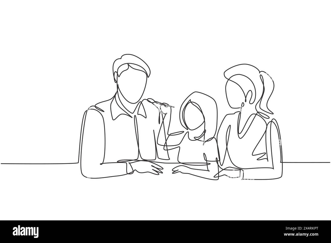 Single continuous line drawing young family having fun together in ...