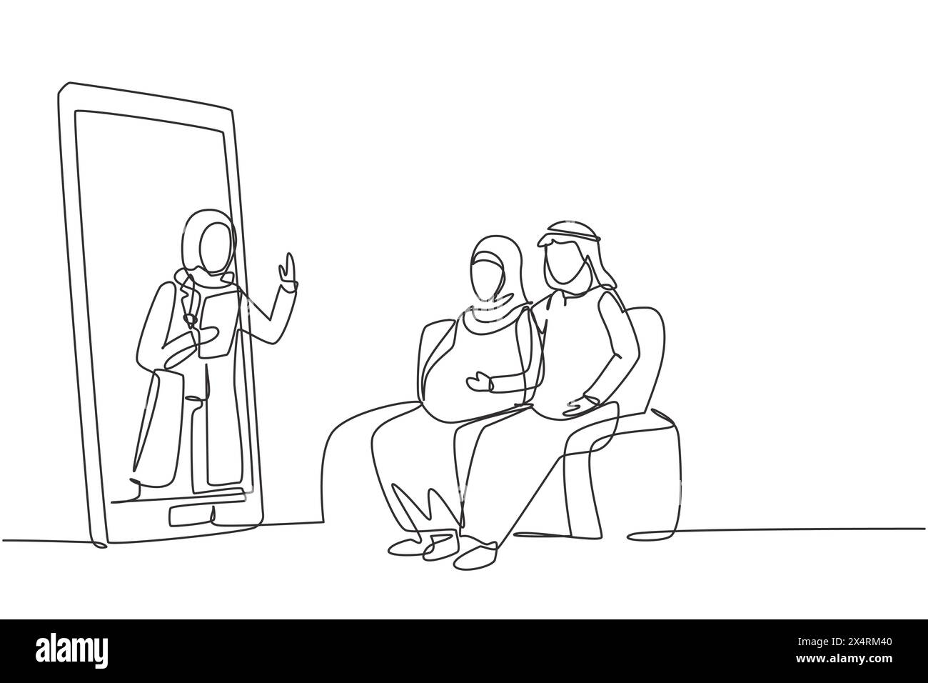 Continuous one line drawing hijab female doctor comes out from ...