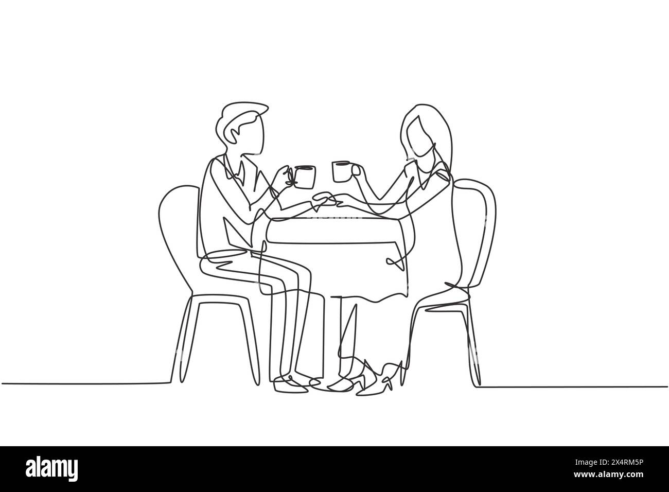 Single continuous line drawing young couple face to face having a ...