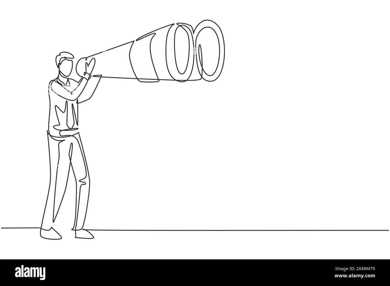 Continuous one line drawing tourist man looking through big binoculars ...