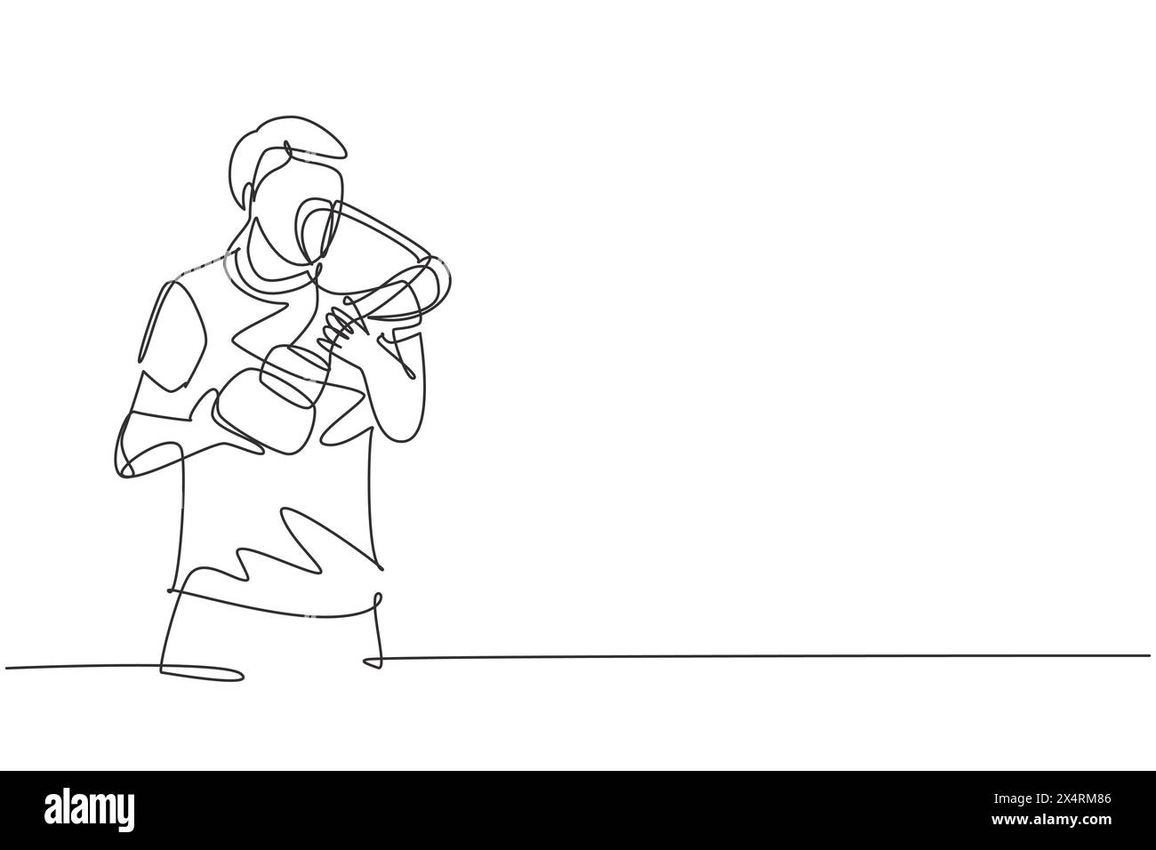 Single one line drawing young male athlete wearing jersey kissing ...