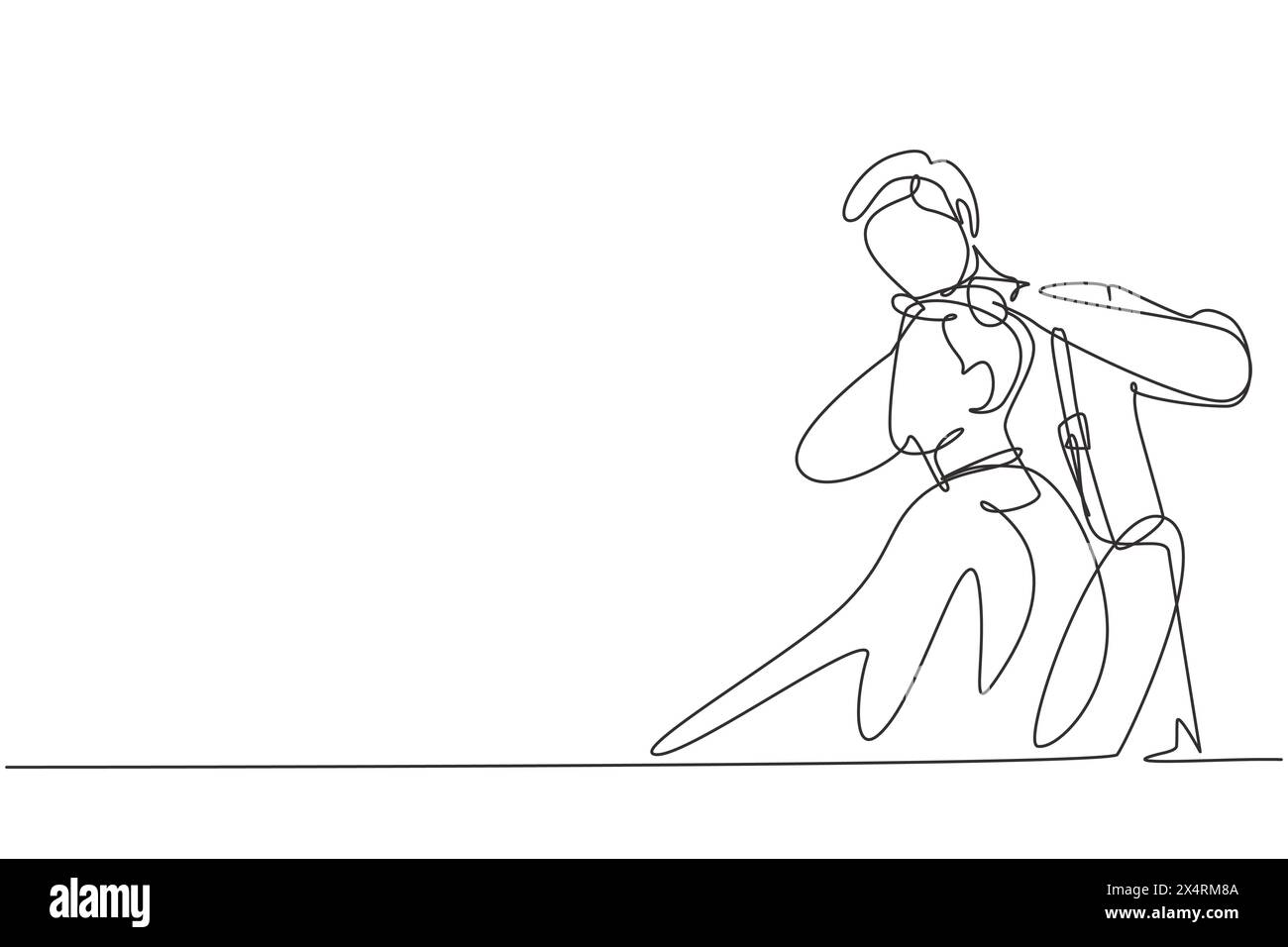 Single continuous line drawing young handsome barber making haircut of ...