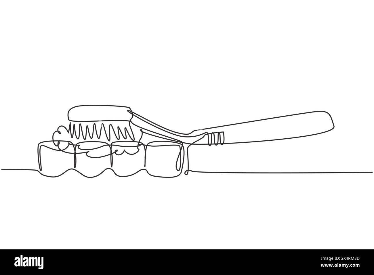 Single one line drawing toothbrush being used to brush teeth. Healthy ...
