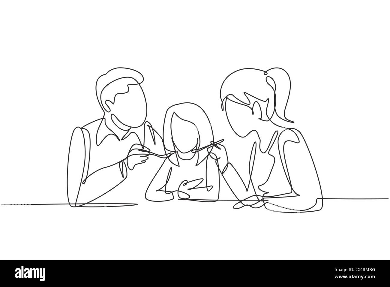 Continuous one line drawing young family having fun together in ...