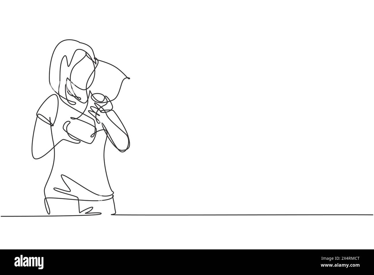 Single continuous line drawing young female athlete wearing jersey ...