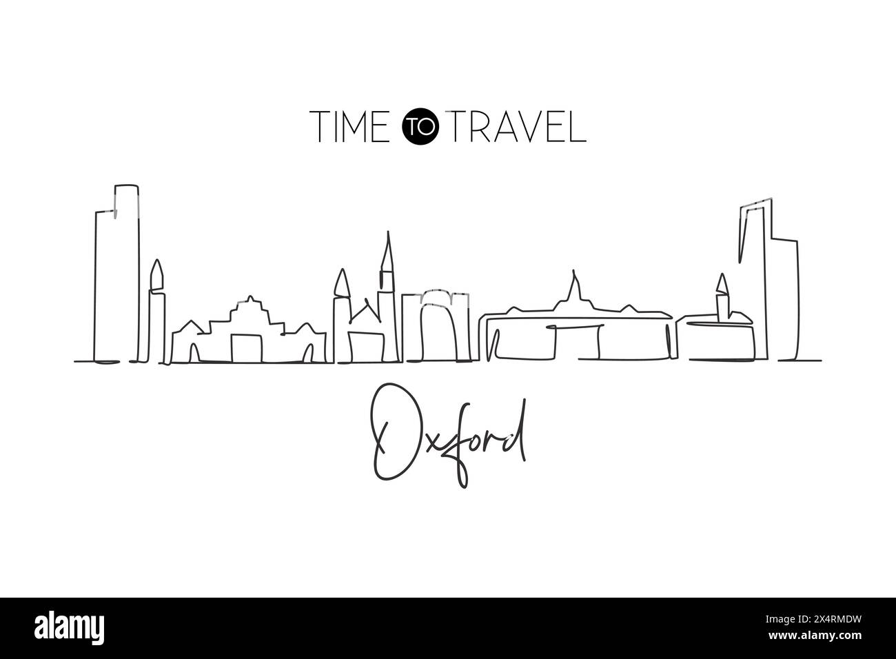 Single continuous line drawing Oxford skyline, Ohio. Famous city ...