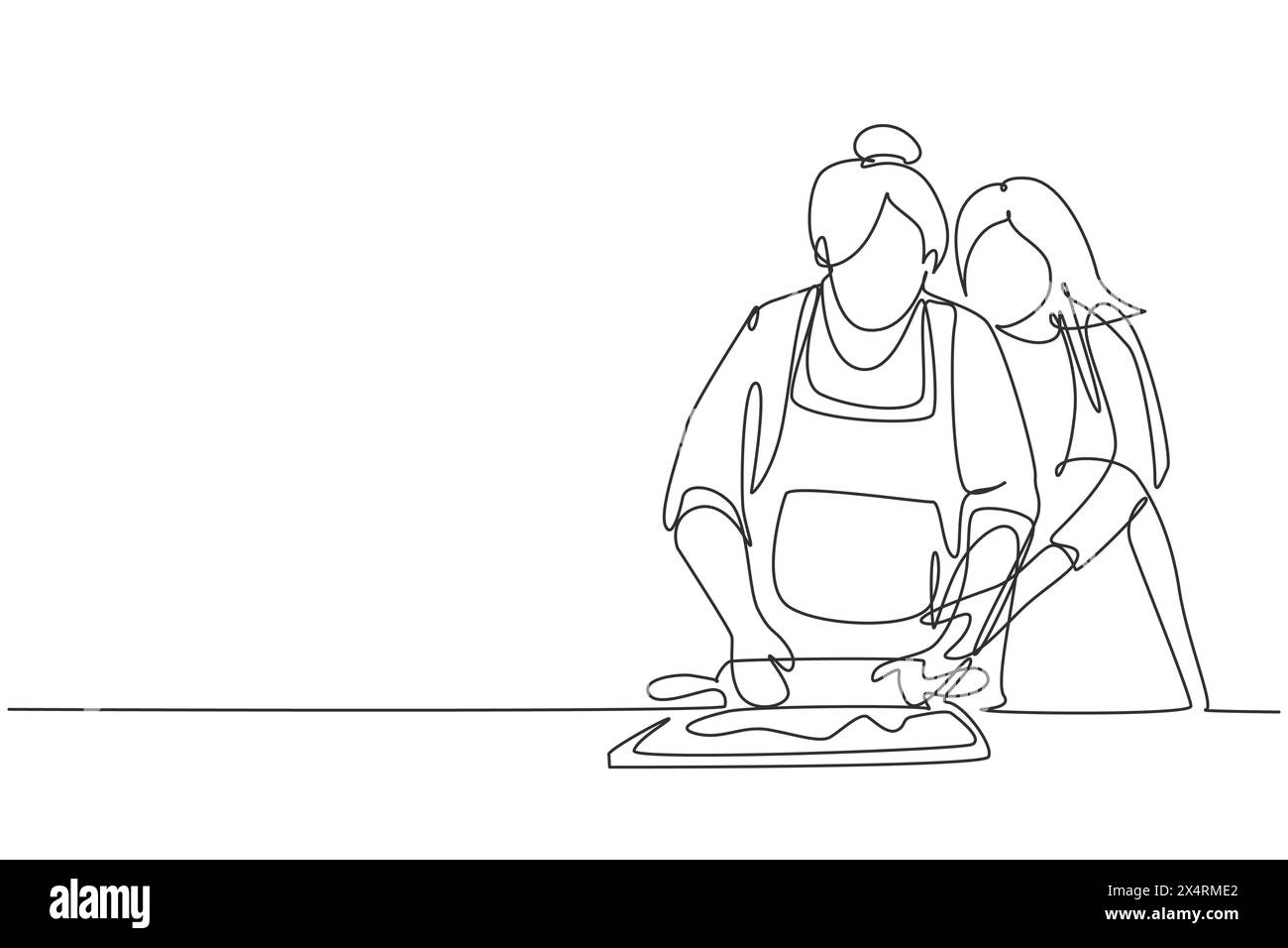 Single continuous line drawing happy family grandmother mother-in-law ...