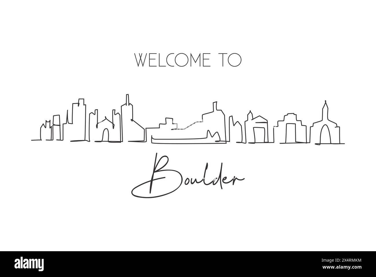 Single one line drawing Boulder city skyline, Colorado. World ...