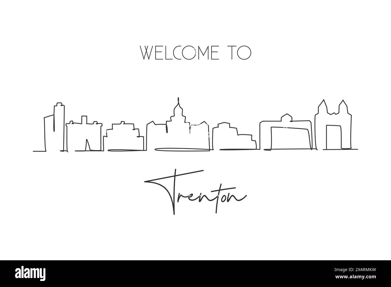 Single one line drawing Trenton city skyline, New Jersey. World ...