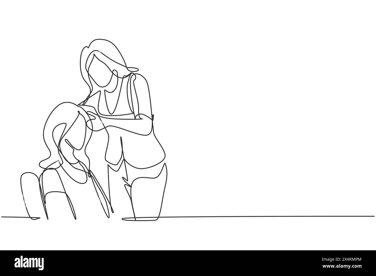 Single continuous line drawing confident young woman is looking at her ...