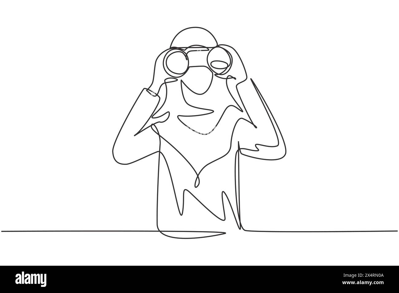 Single continuous line drawing Arab business woman looking through ...