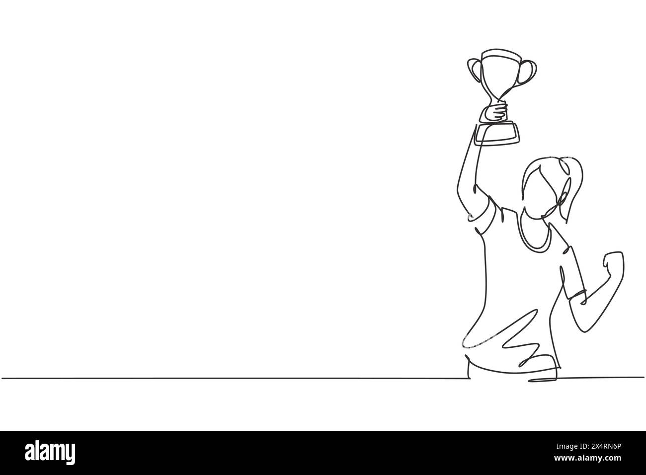 Single continuous line drawing female athlete in sports jersey holding ...