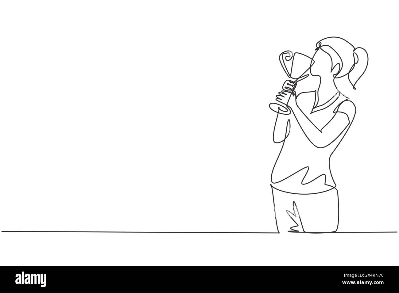 Continuous one line drawing female athlete wearing jersey kissing ...