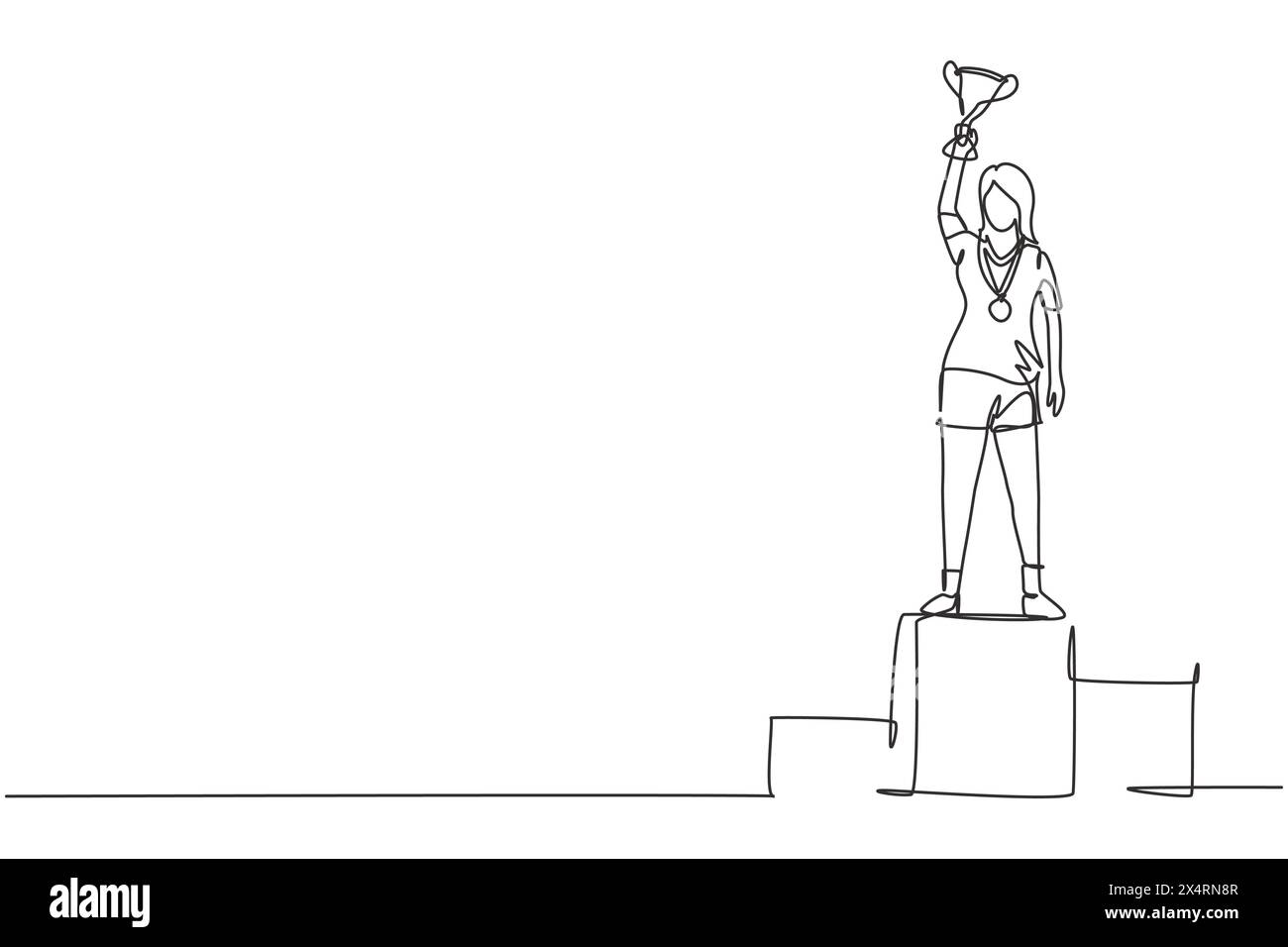 Single one line drawing female athlete wearing sports jersey lifting ...
