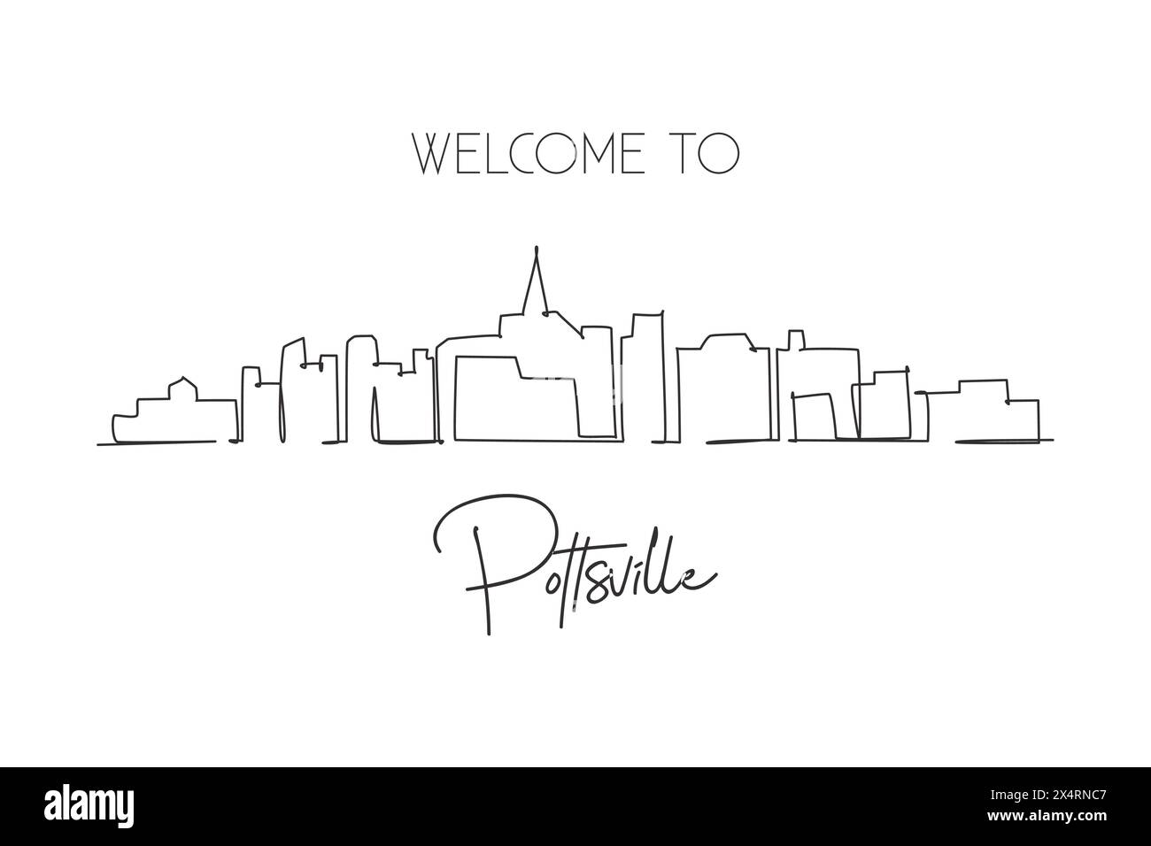 Continuous one line drawing Pottsville city skyline, Pennsylvania ...