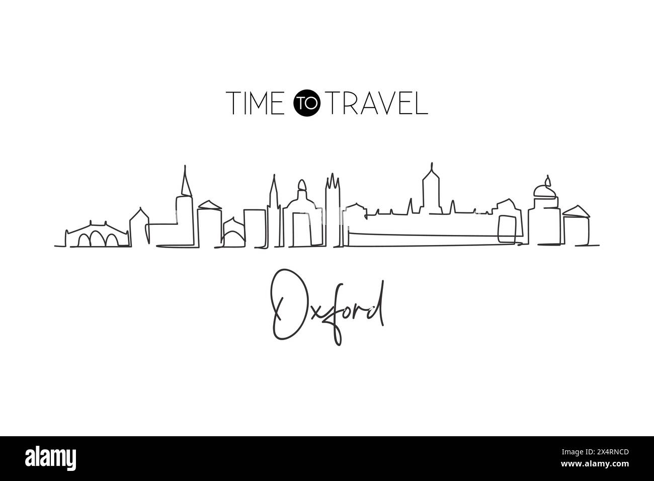 Single one line drawing Oxford city skyline, England. World historical ...