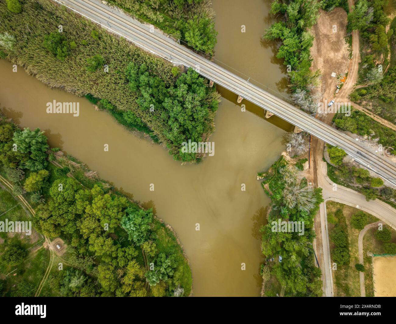 Aerial view of the confluence of the Cardener and Llobregat rivers in ...