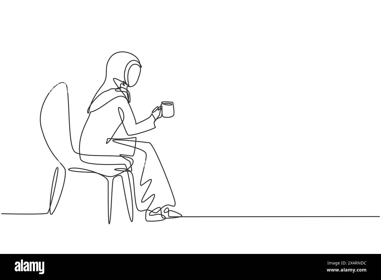 Single continuous line drawing young Arabian girl sitting in modern ...