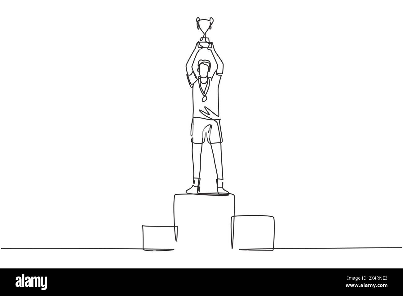 Continuous one line drawing male athlete wearing sports jersey lifting ...