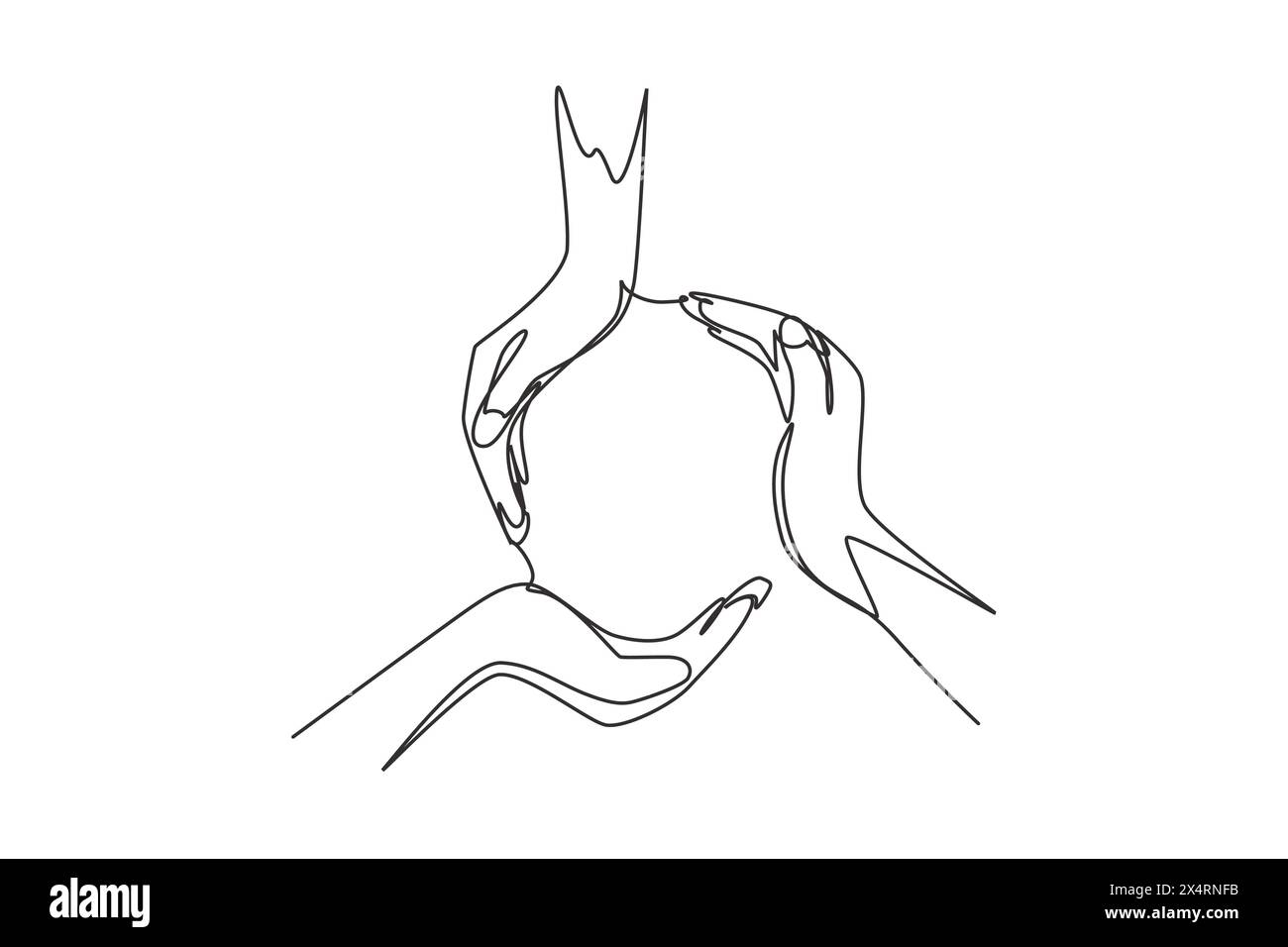 Continuous one line drawing circle made of hands. Symbol of protection ...