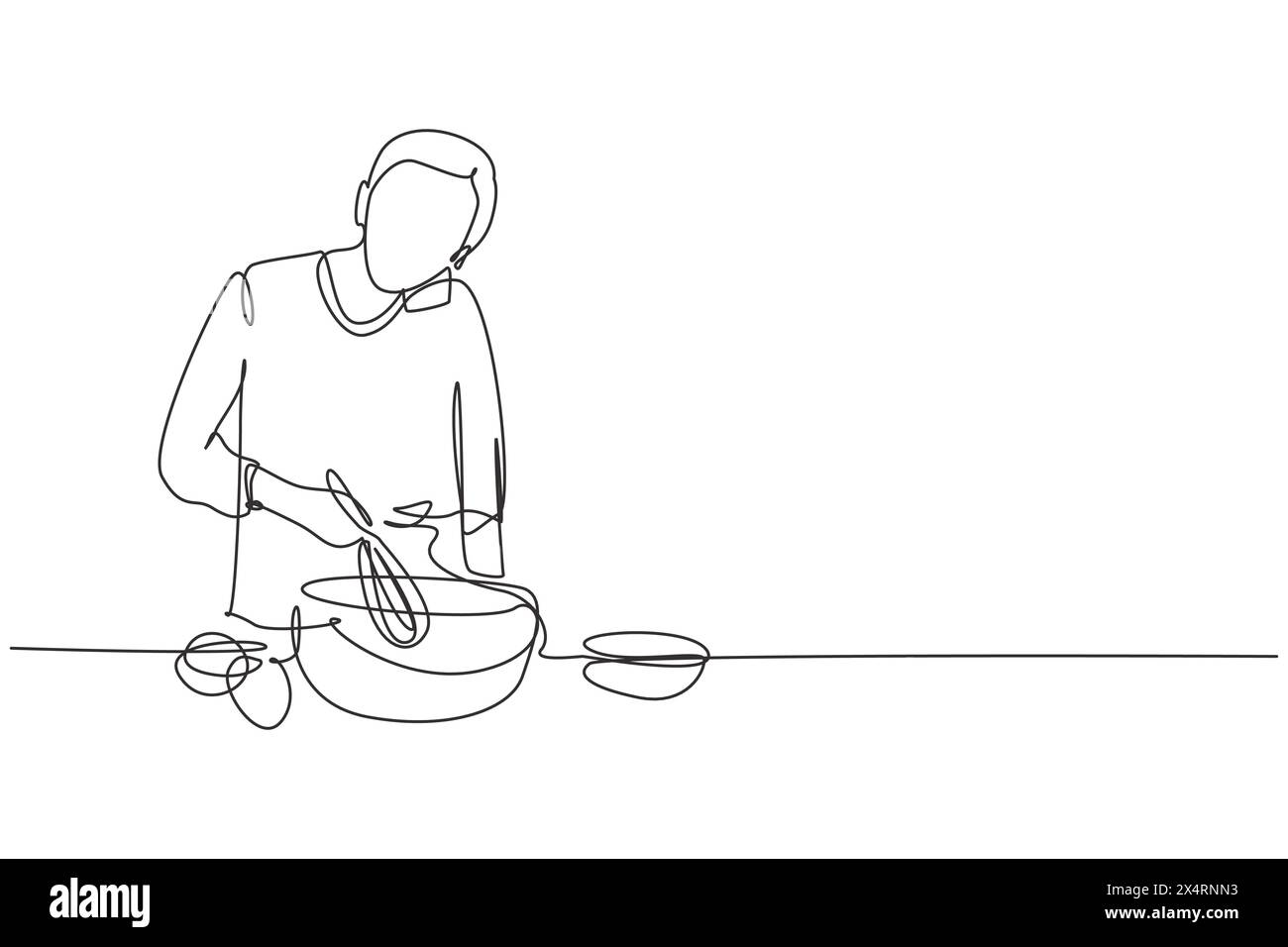 Single continuous line drawing man talks on smartphone while preparing ...