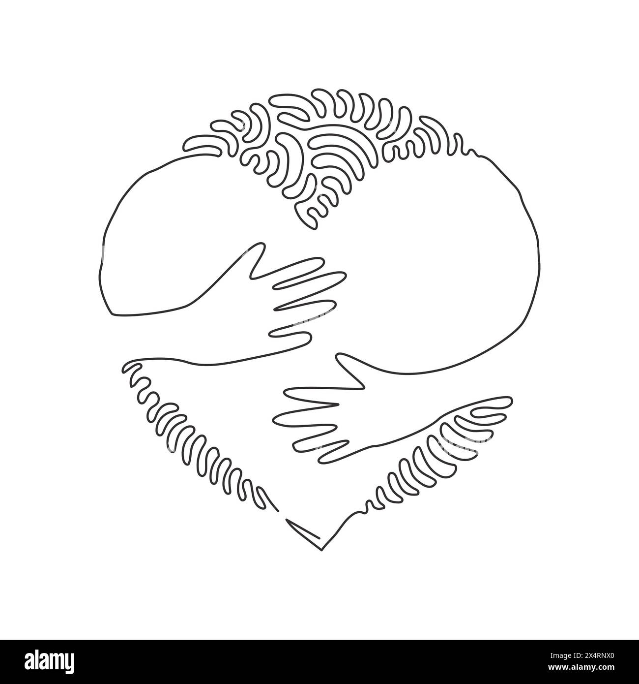 Single one line drawing embrace heart shape design vector template ...