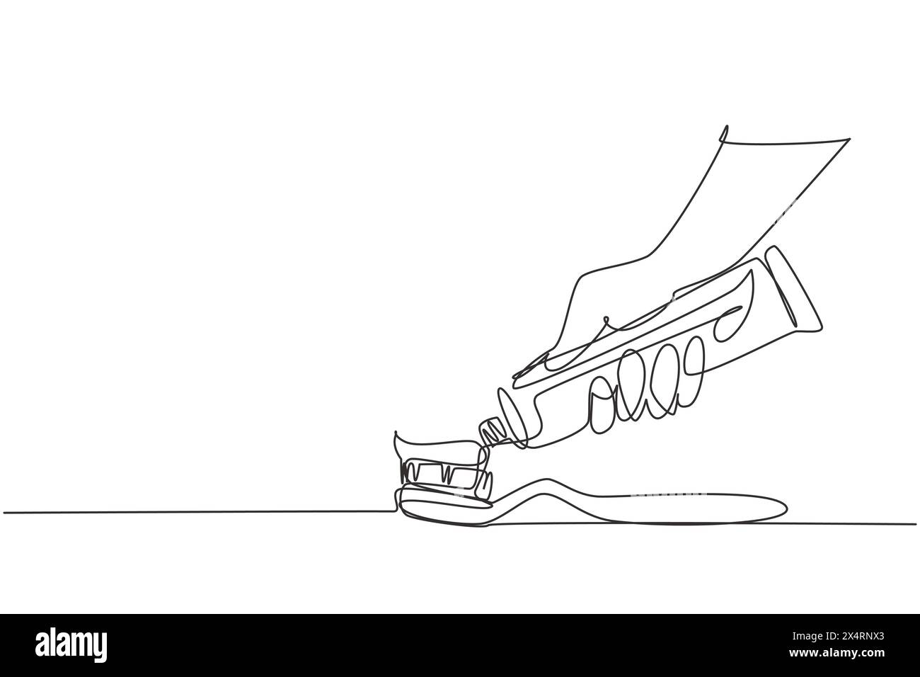 Single continuous line drawing brushing teeth. Toothbrush and ...