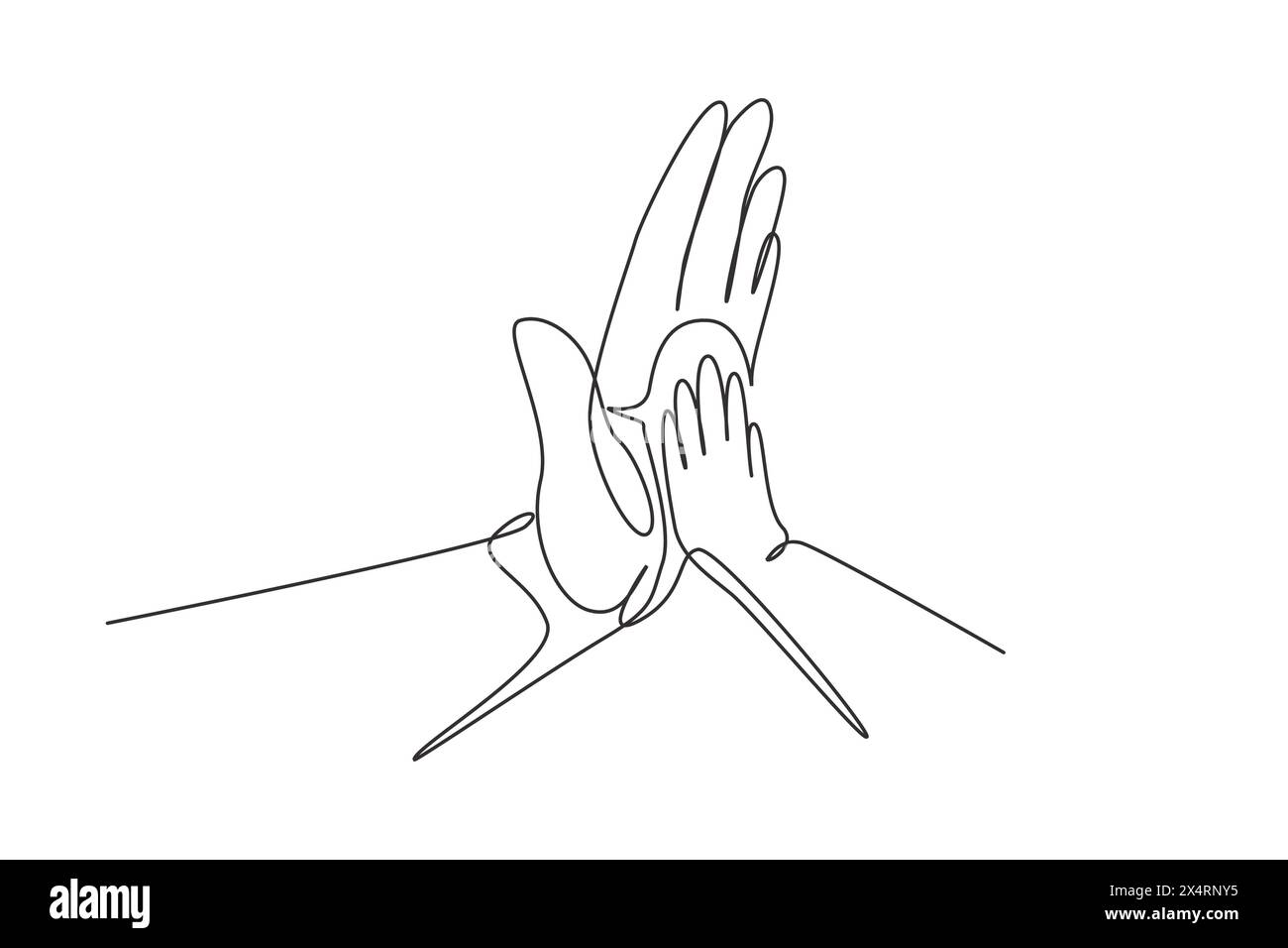 Single continuous line drawing father and child making hi-five gesture ...