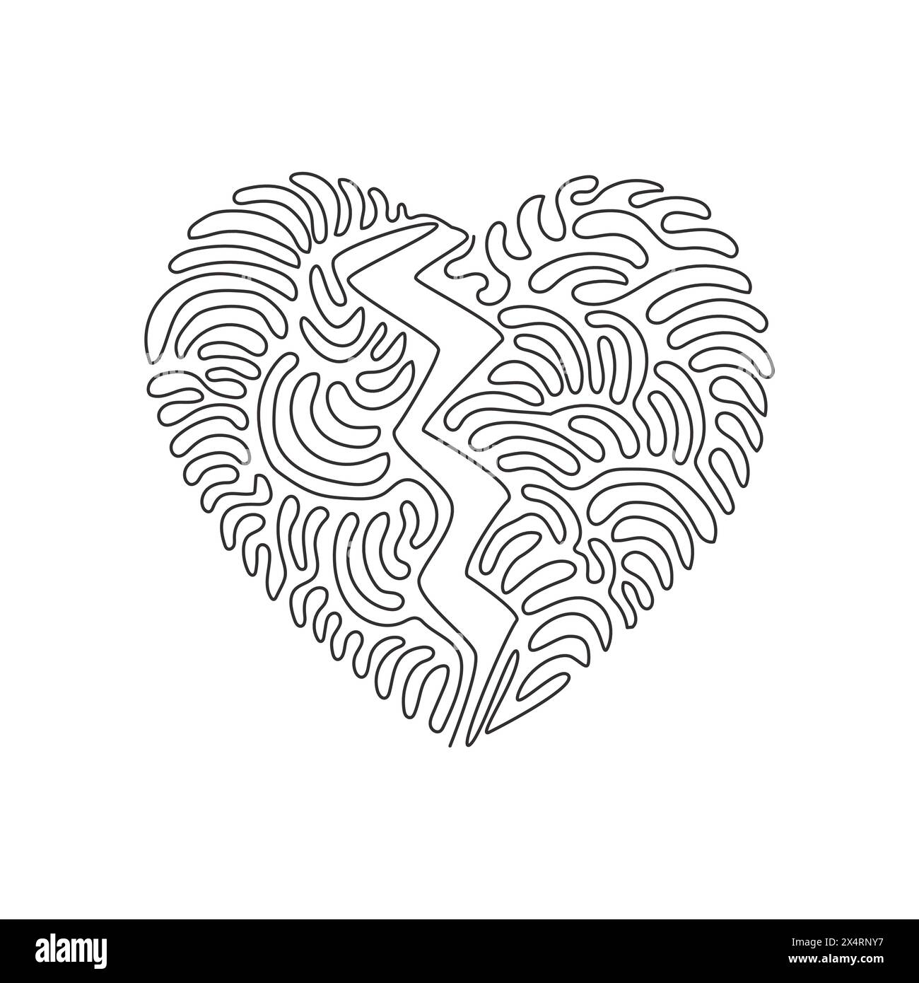 Single one line drawing love shape broken in two. Emoji of heartbreak ...