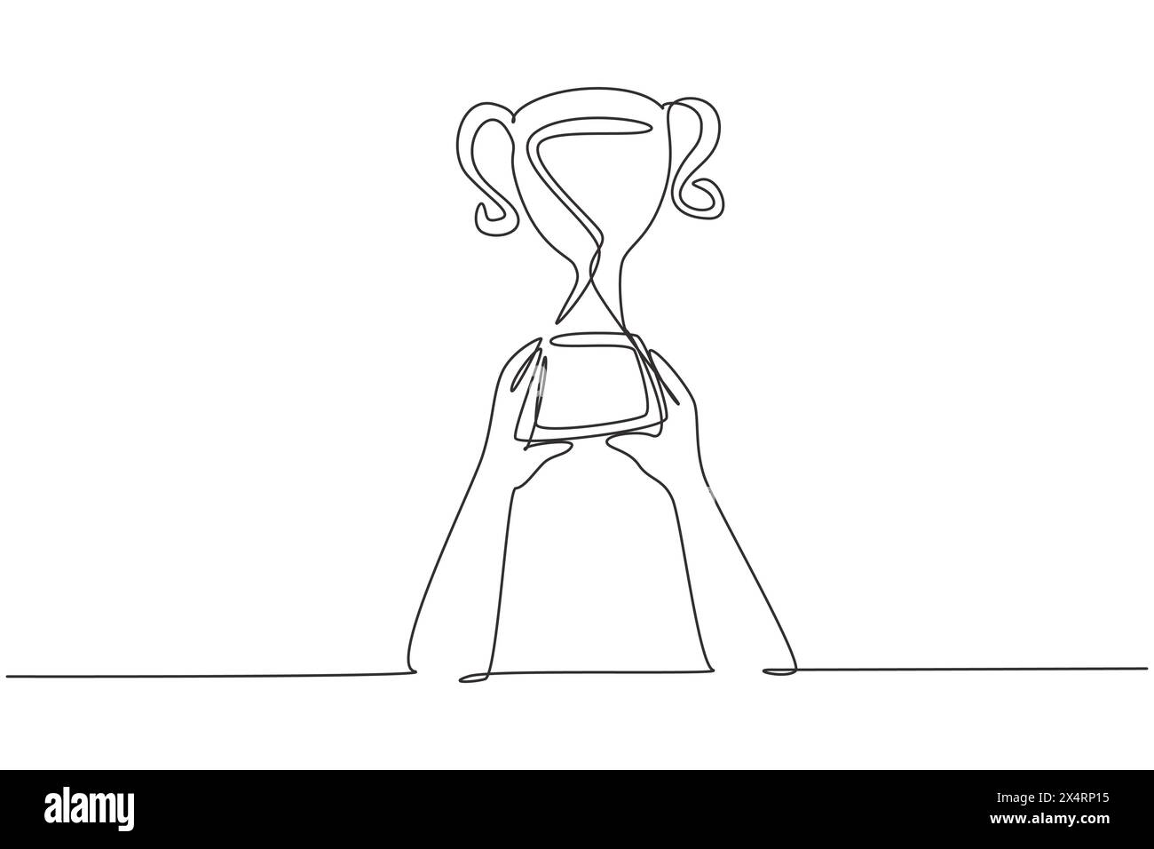 Continuous one line drawing trophy is held by both hands. Symbol of ...