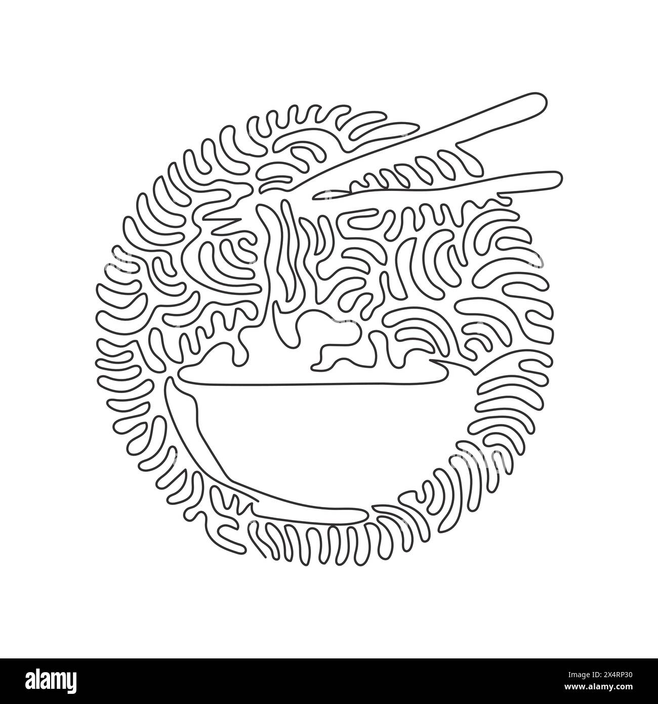 Single continuous line drawing noodle in bowl. Asian ramen, traditional ...