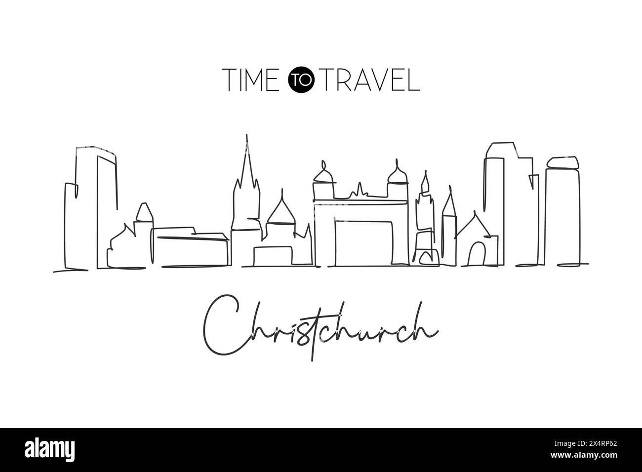 Single one line drawing Christchurch city skyline, New Zealand. World ...