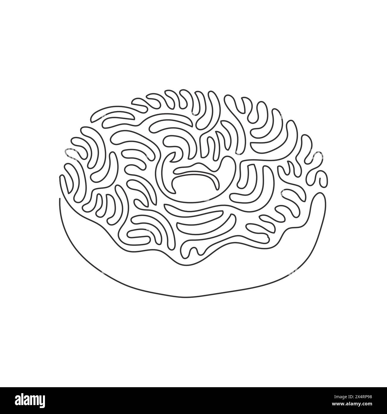 Continuous one line drawing chocolate glazed ring donut. Sweet doughnut ...