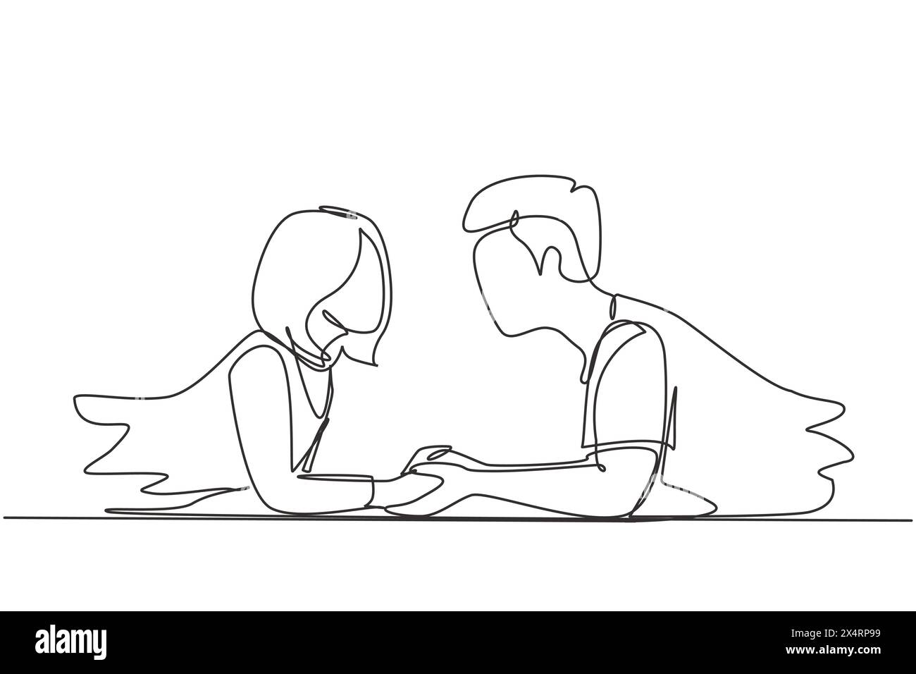 Continuous one line drawing side view of beautiful young couple holding ...