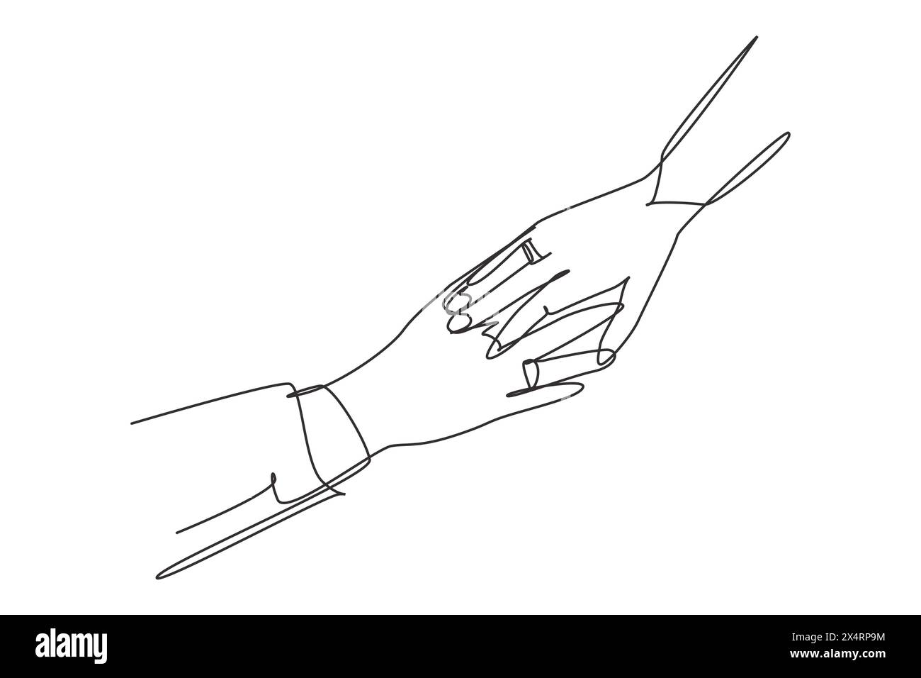 Single continuous line drawing hand of groom and bride with wedding ...