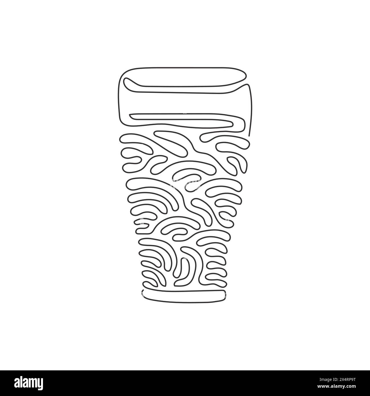 Single continuous line drawing soft drink in glass. Cold cola soda to ...