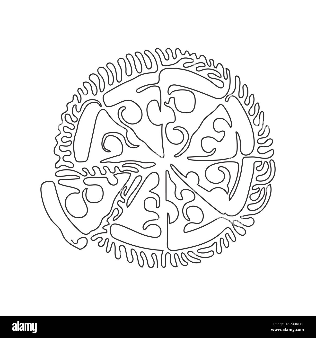 Single continuous line drawing pizza with tomato, cheese, olive ...