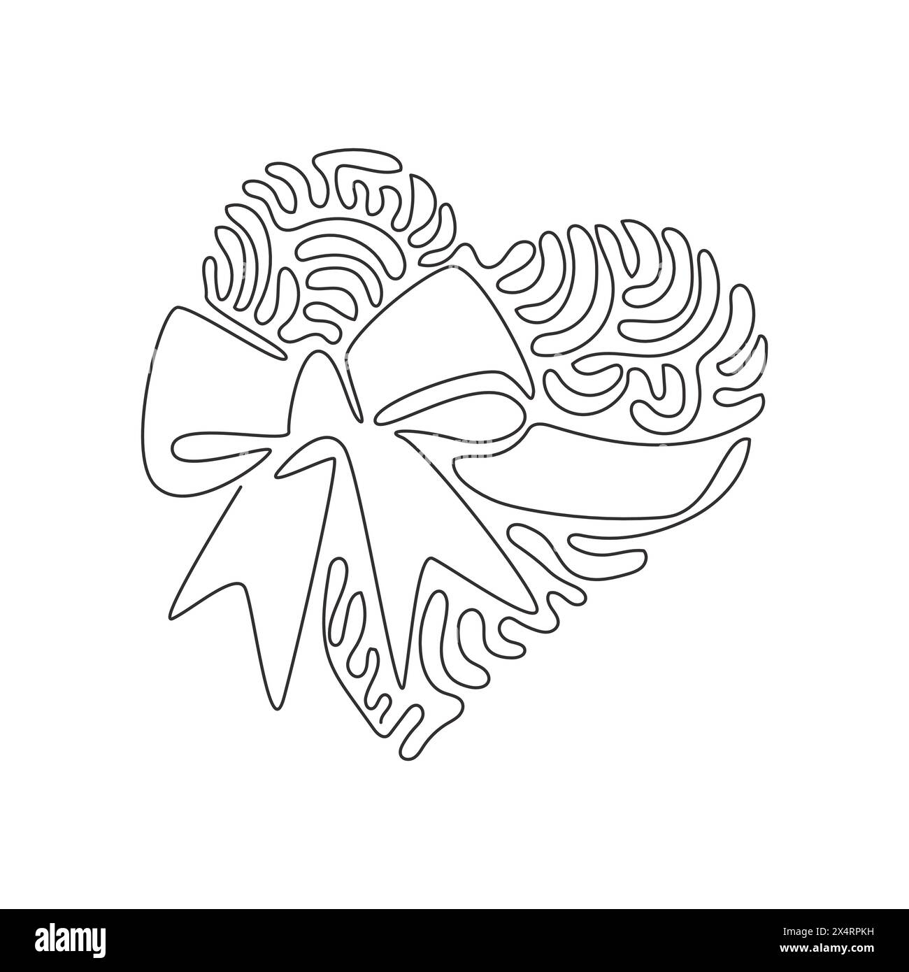 Continuous one line drawing heart with ribbon. Love emoji icon object ...