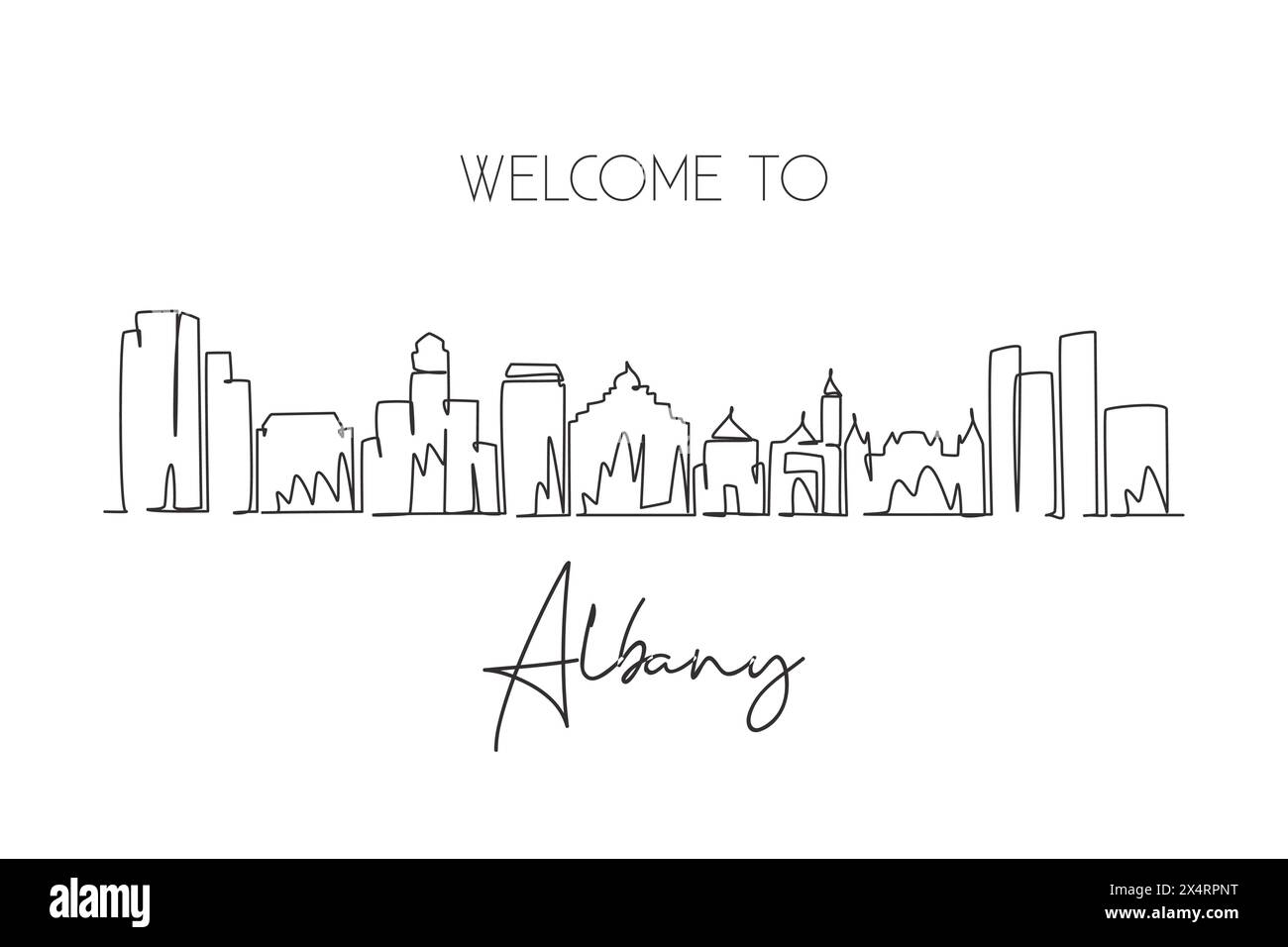 Continuous one line drawing Albany city skyline, New York. Beautiful ...