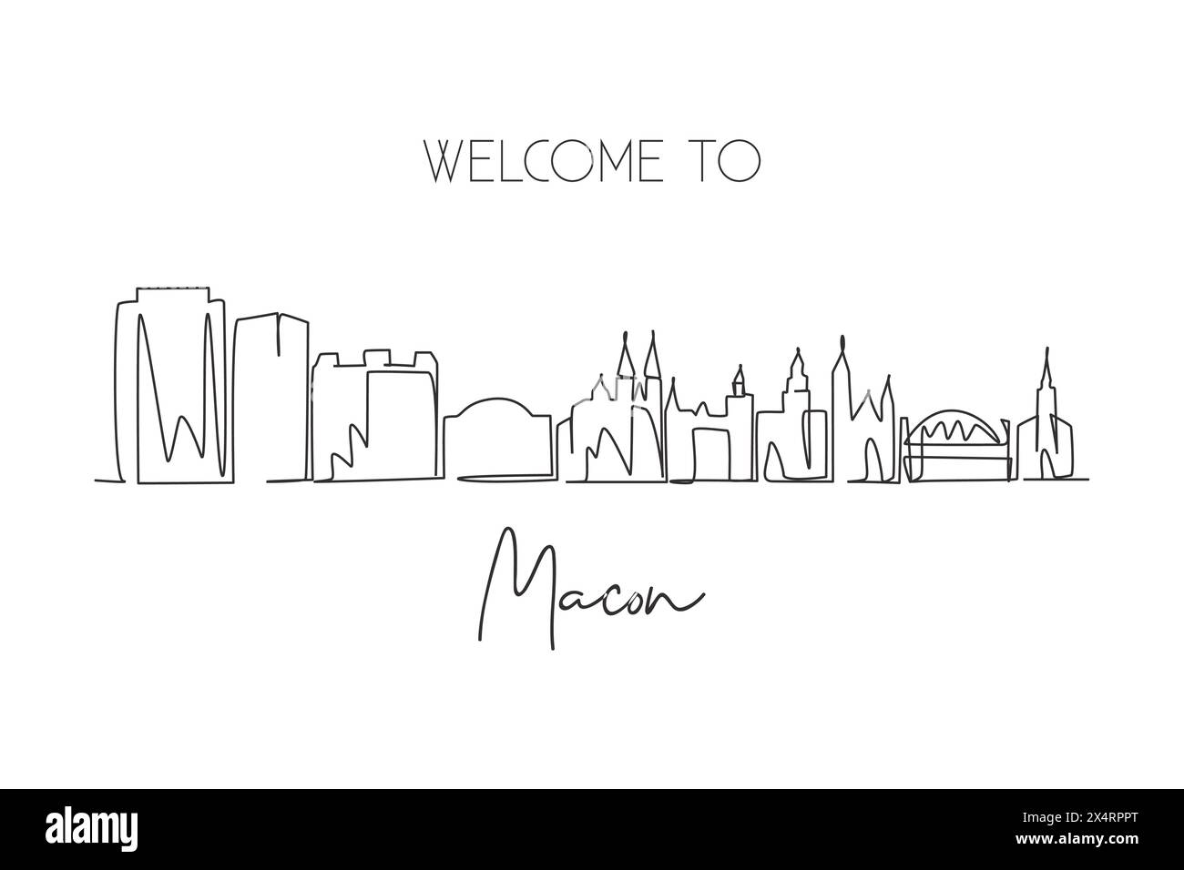 Single one line drawing Macon city skyline, Georgia. World historical ...
